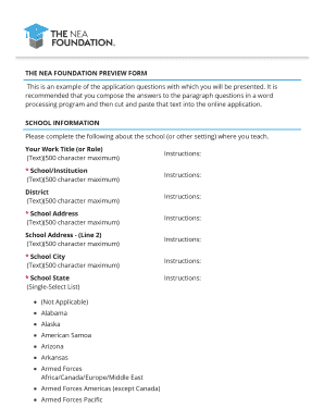Fillable Online THE NEA FOUNDATION PREVIEW FORM Fax Email Print - pdfFiller