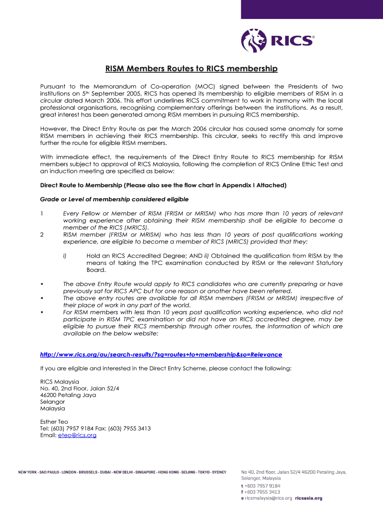 Fillable Online RISM Members Routes to RICS membership Fax Email Print ...