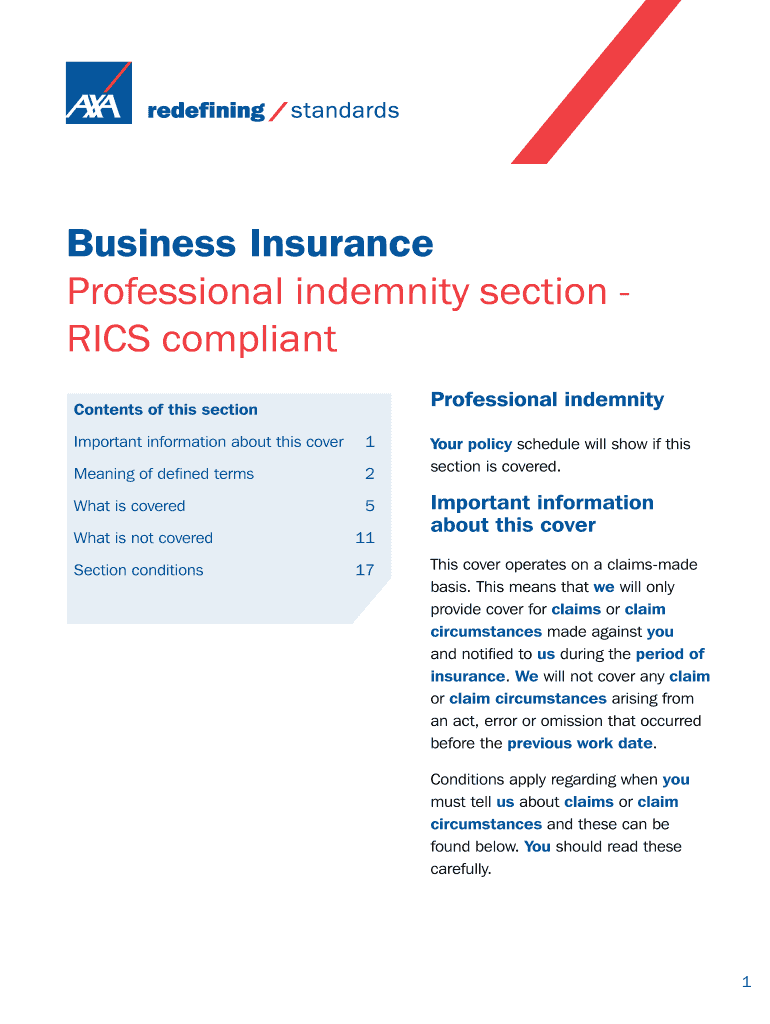 Fillable Online Professional indemnity section RICS compliant Fax Email ...