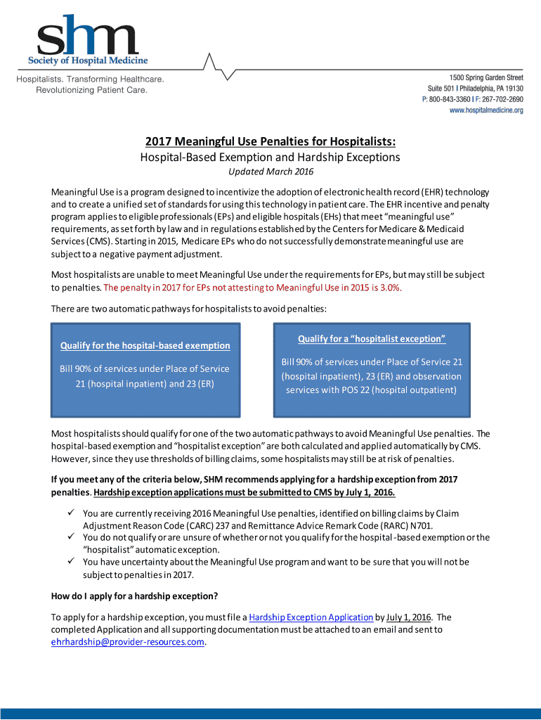 Fillable Online Hospital-Based Exemption and Hardship Exceptions Fax ...