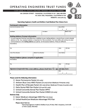 Fillable Online Operating Engineers Health and Welfare Fund Medical ...