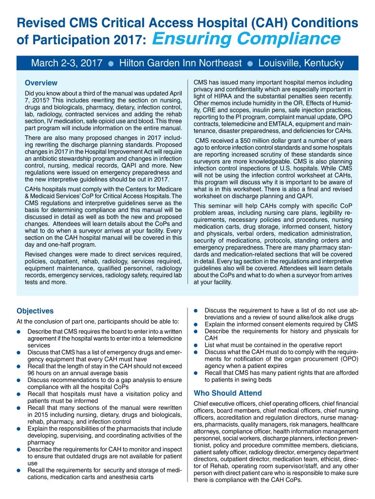 Fillable Online Revised CMS Critical Access Hospital (CAH) Conditions ...