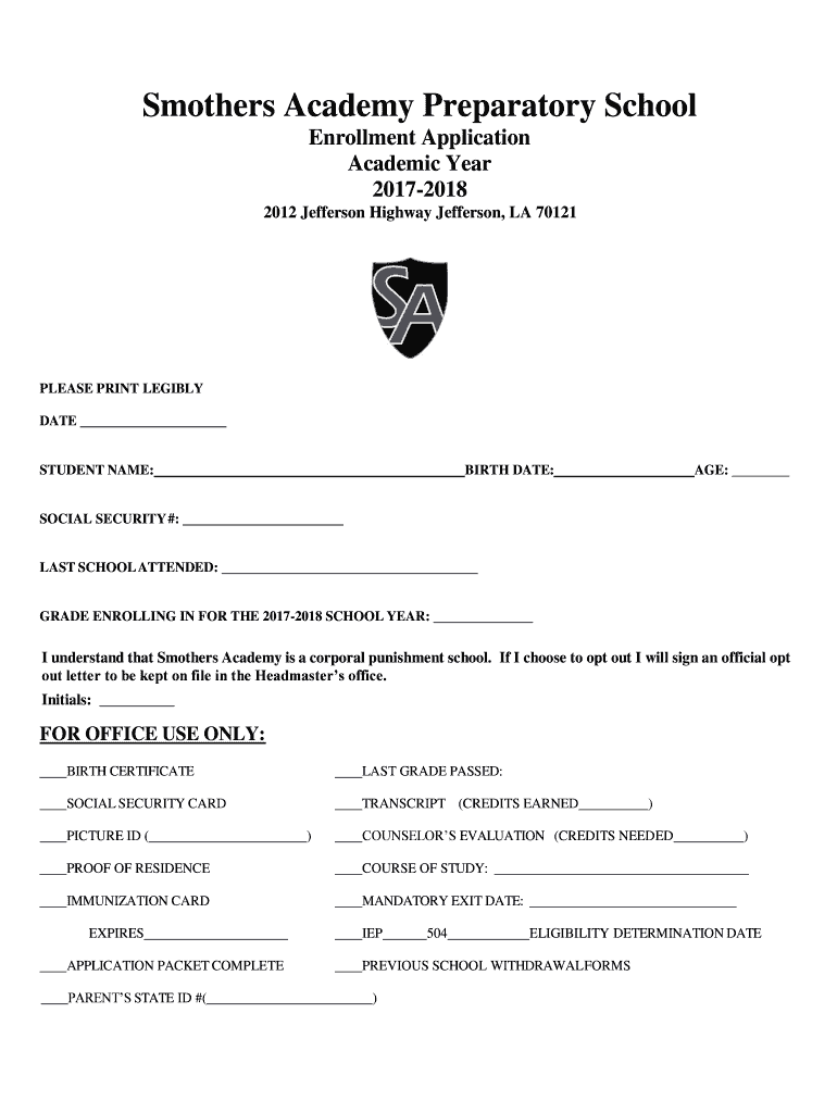 Fillable Online Smothers Academy Preparatory School Fax Email Print - pdfFiller