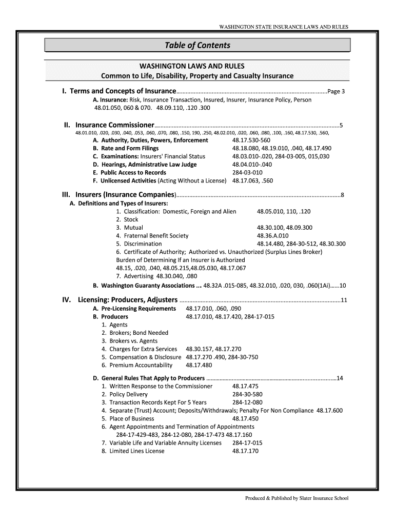 Fillable Online WASHINGTON STATE INSURANCE LAWS AND RULES Fax Email ...