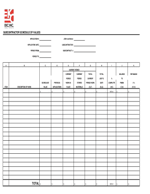 Fillable Online SUBCONTRACTOR SCHEDULE OF VALUES Fax Email Print ...