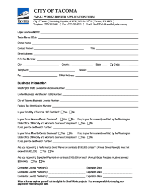 Fillable Online SMALL WORKS ROSTER APPLICATION FORM Fax Email Print ...