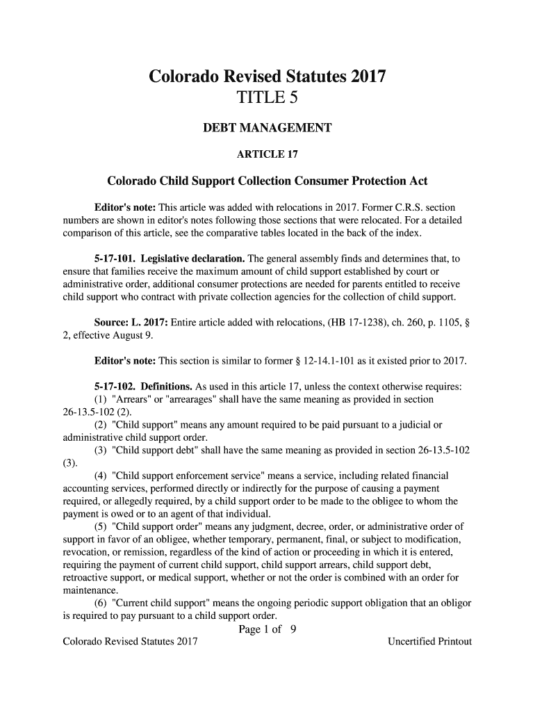 Fillable Online Colorado Child Support Collection Consumer Protection ...
