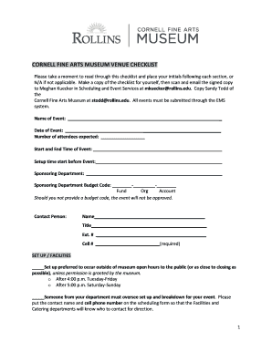 Fillable Online CORNELL FINE ARTS MUSEUM VENUE CHECKLIST Fax Email ...