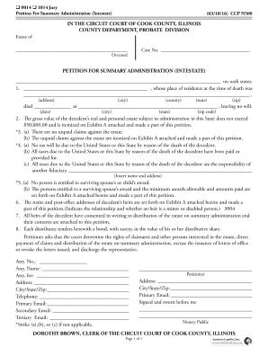 Fillable Online Petition For Summary Administration (Intestate) Fax ...