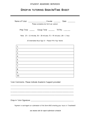 Fillable Online DROP-IN TUTORING SIGN-IN/TIME SHEET Fax Email Print ...