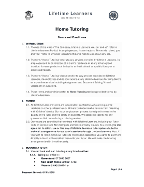Fillable Online Tutoring Agreement Form Fax Email Print - pdfFiller