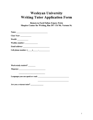 Fillable Online Writing Tutor Application Form Fax Email Print - pdfFiller