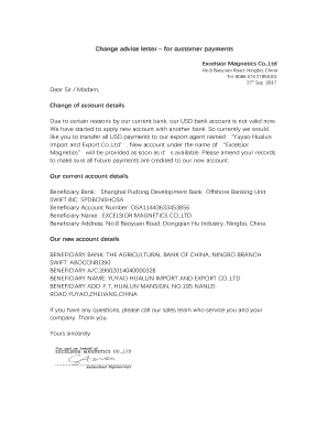 Fillable Online Change advice letter for customer payments Fax Email ...