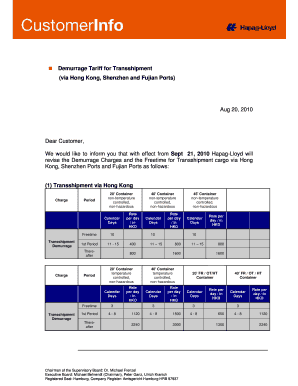 Fillable Online Demurrage Tariff for Transshipment Fax Email Print ...