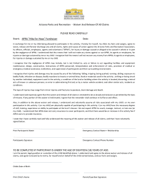 Fillable Online Arizona Parks and Recreation - Waiver And Release Of ...
