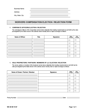 Fillable Online WORKERS COMPENSATION ELECTION / REJECTION FORM Fax ...