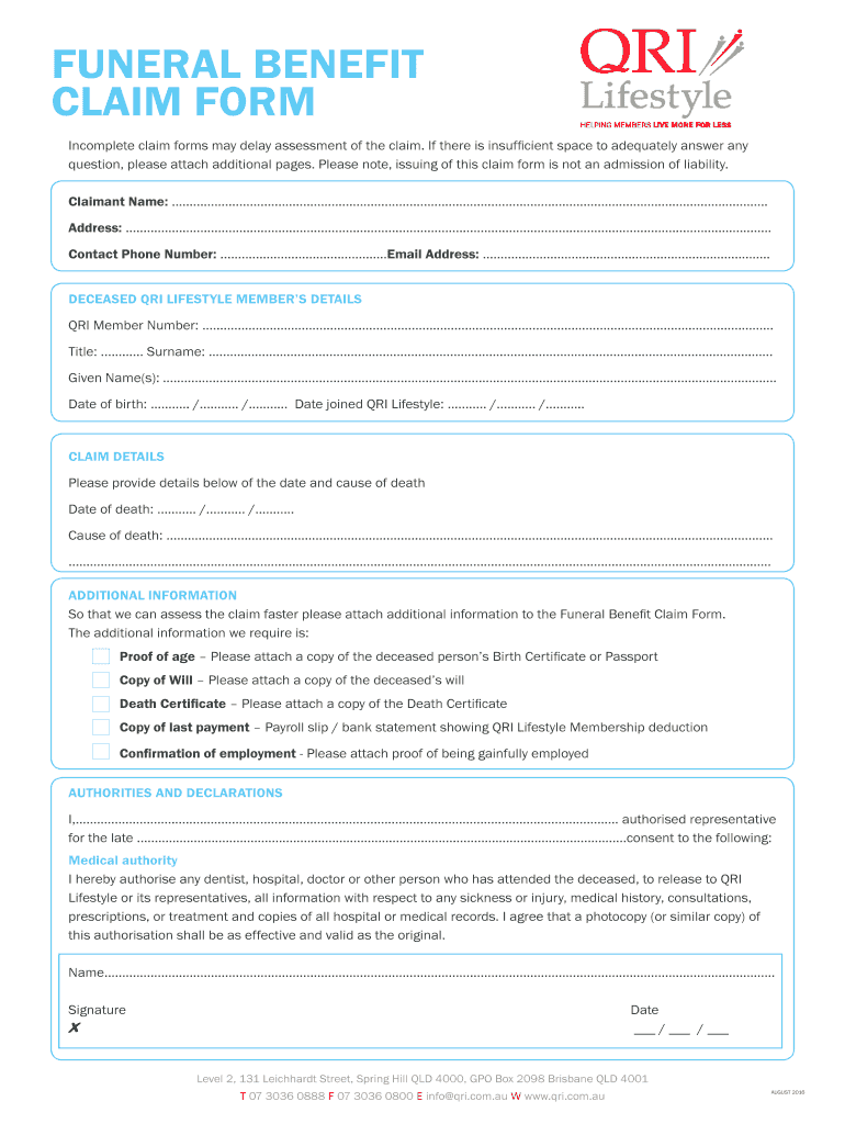 Fillable Online FUNERAL BENEFIT Fax Email Print - pdfFiller