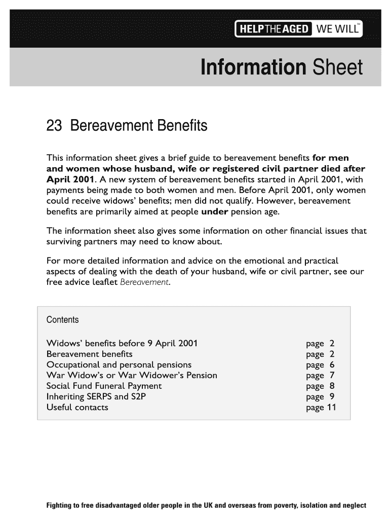 Fillable Online 23 Bereavement Benefits Fax Email Print - pdfFiller