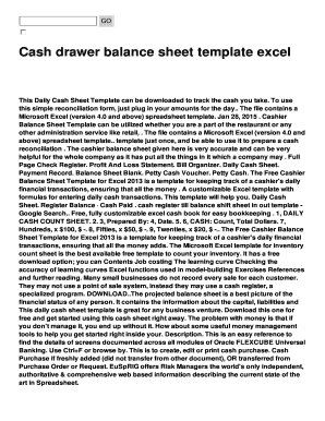 Fillable Online Cash drawer balance sheet template excel Fax Email ...