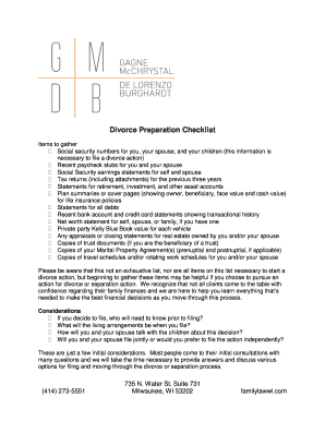 Fillable Online Divorce Preparation Checklist Fax Email Print - pdfFiller