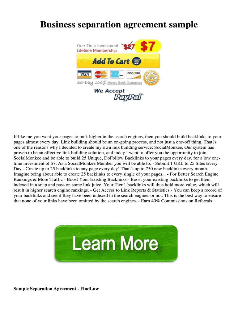 Fillable Online Business separation agreement sample Fax Email Print ...