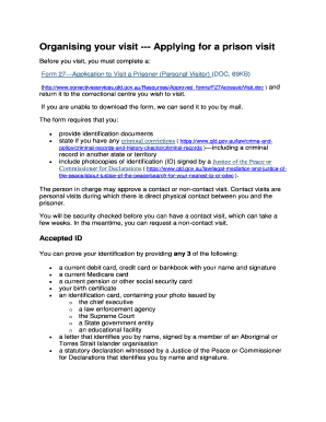 Fillable Online Organising your visit --- Applying for a prison visit ...