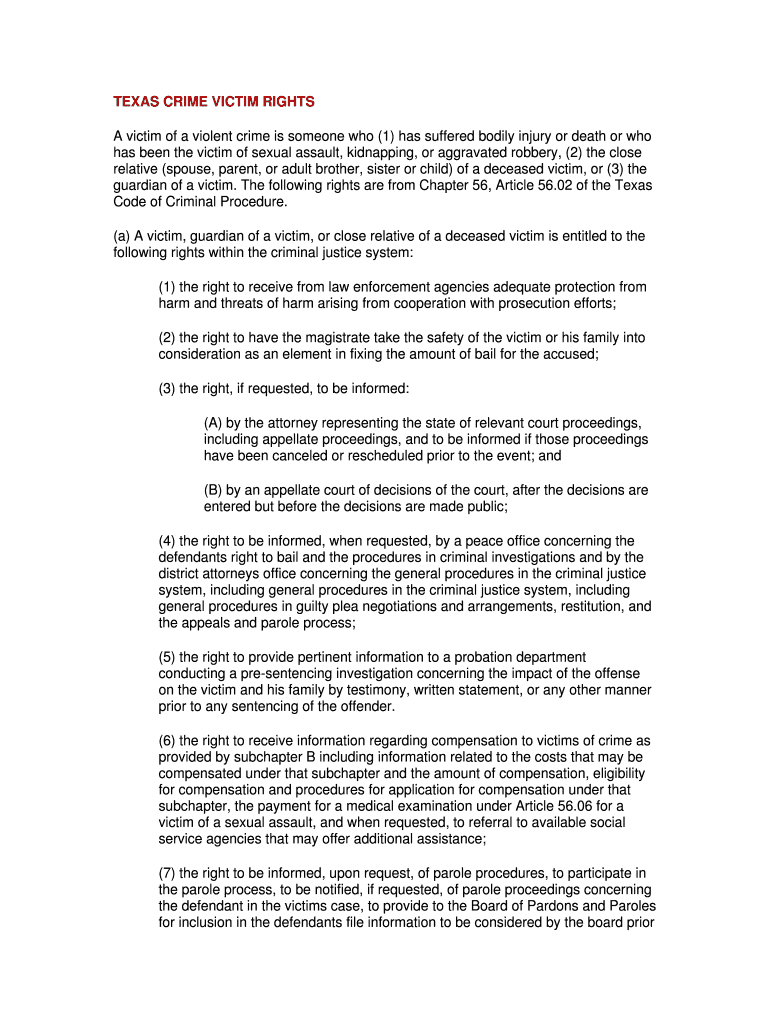 Fillable Online TEXAS CRIME VICTIM RIGHTS Fax Email Print - pdfFiller