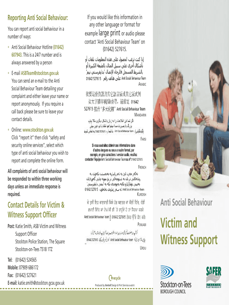 Fillable Online Reporting Anti Social Behaviour: Fax Email Print ...