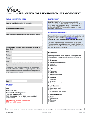 Fillable Online Form E101 APPLICATION FOR PREMIUM PRODUCT ENDORSEMENT ...