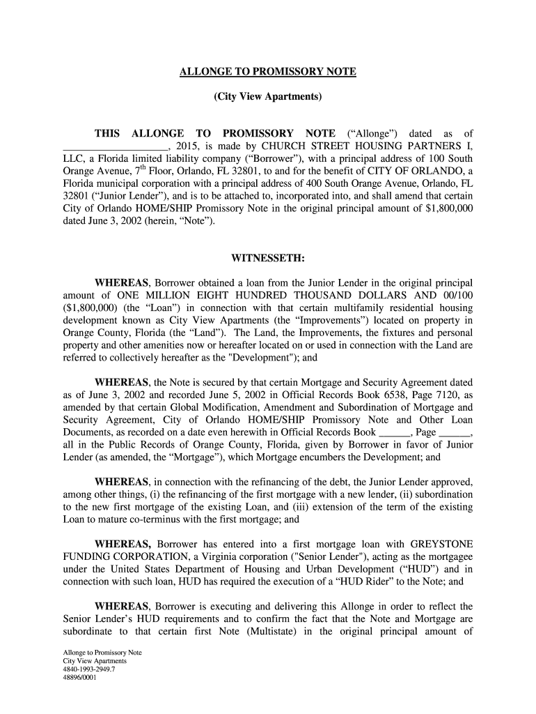 Fillable Online ALLONGE TO PROMISSORY NOTE Fax Email Print - pdfFiller