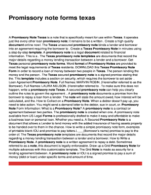 Fillable Online Promissory note forms texas Fax Email Print - pdfFiller