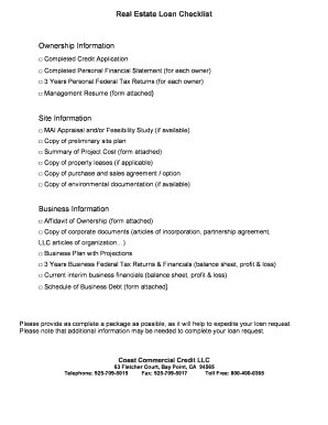 Fillable Online Real Estate Loan Checklist Fax Email Print - pdfFiller