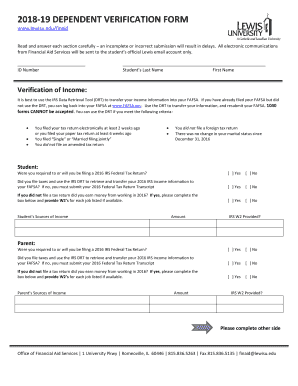 Fillable Online 2018-19 DEPENDENT VERIFICATION FORM Fax Email Print ...