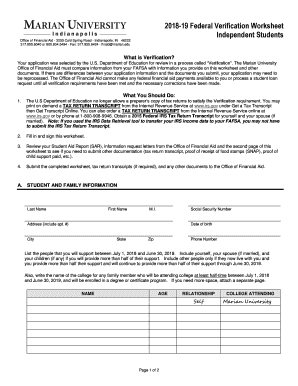 Fillable Online 2018-19 Federal Verification Worksheet Fax Email Print ...