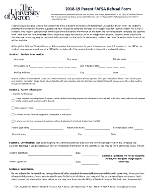 Fillable Online 2018-19 Parent FAFSA Refusal Form Fax Email Print - pdfFiller
