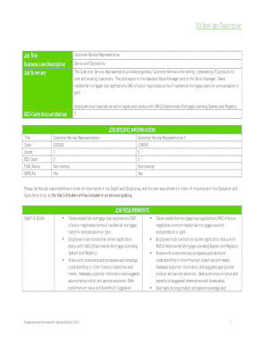 Fillable Online TD Bank Job Description Fax Email Print - pdfFiller