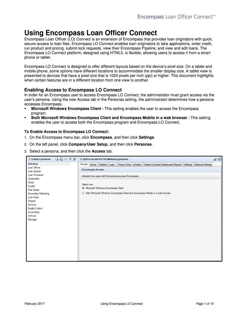 Fillable Online Using Encompass Loan Officer Connect Fax Email Print - pdfFiller
