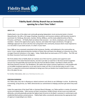 Fillable Online Fidelity Banks Shirley Branch has an immediate Fax Email Print - pdfFiller