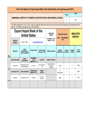 Fillable Online 1353 Travel Report for Export Import Bank of the United ...