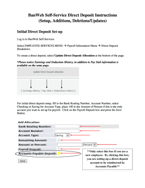 Fillable Online BanWeb Self-Service Direct Deposit Instructions Fax Email Print - pdfFiller