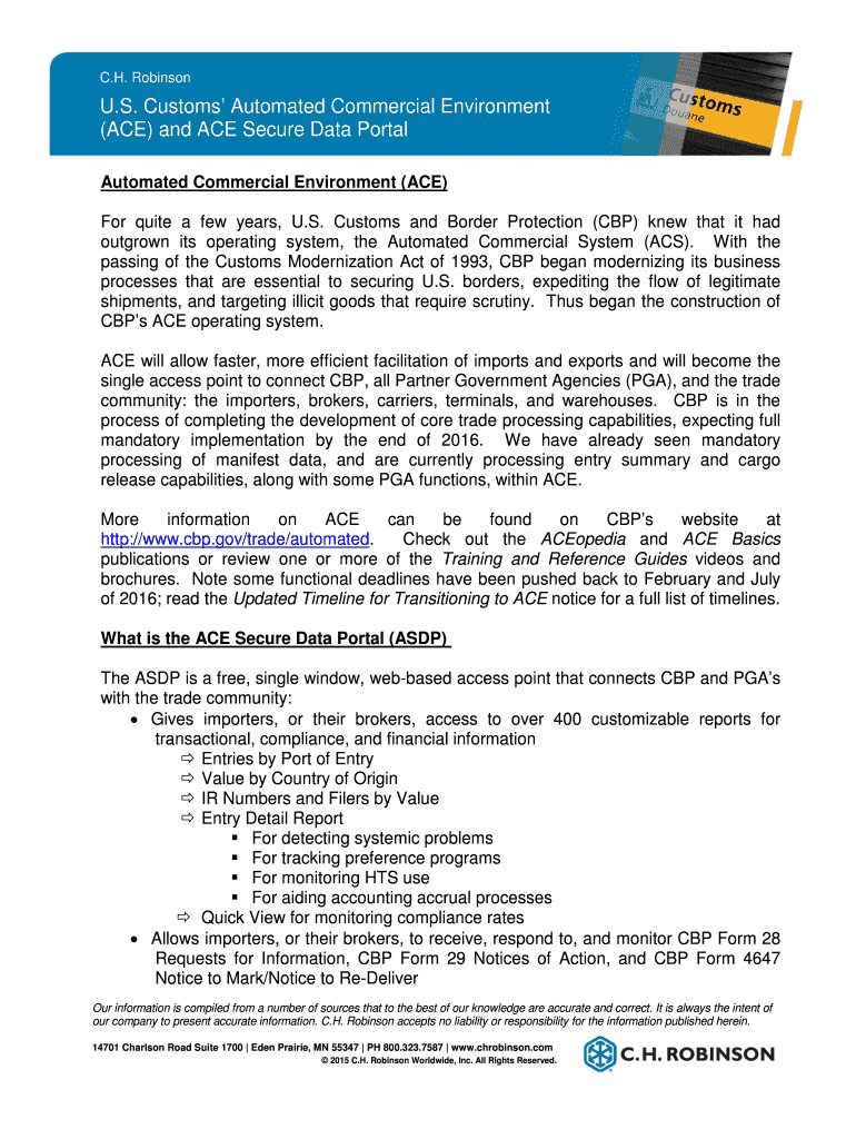 Fillable Online Customs Automated Commercial Environment Fax Email ...
