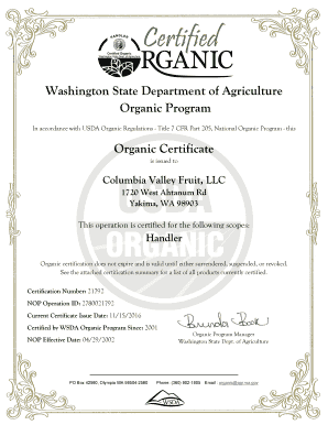 Fillable Online Organic Certificate Fax Email Print - pdfFiller