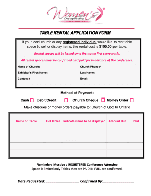 Fillable Online TABLE RENTAL APPLICATION FORM Fax Email Print - pdfFiller