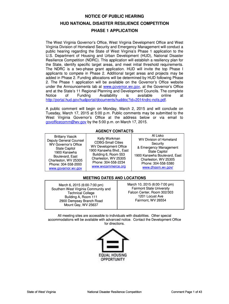 Fillable Online HUD NATIONAL DISASTER RESILIENCE COMPETITION Fax Email Print - pdfFiller