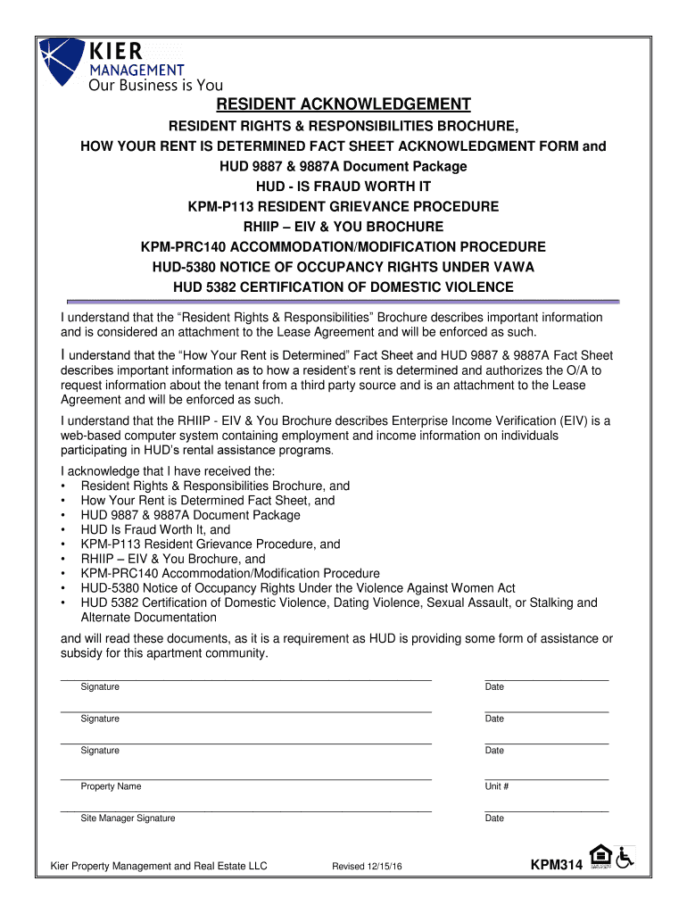 Fillable Online RESIDENT ACKNOWLEDGEMENT Fax Email Print - pdfFiller
