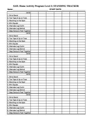 Fillable Online SAIL Home Activity Program Level 2: STANDING TRACKER ...