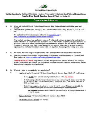 Fillable Online Waitlist Opening for Oakland Affordable Housing ...