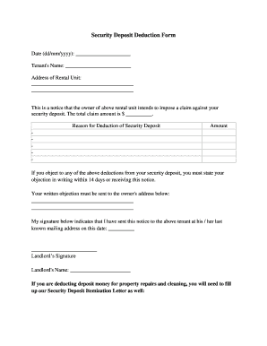 Fillable Online Security Deposit Deduction Form Fax Email Print - pdfFiller