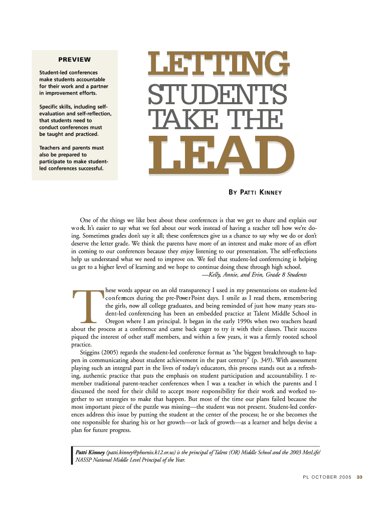 Fillable Online Letting Students Take the Lead - National Principals ...