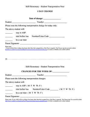 Fillable Online Still Elementary - Student Transportation Note Fax ...